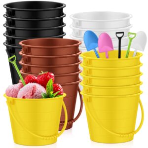 40 pcs bucket cake cups and mini shovel spoons set, plastic dessert cups summer beach themed cupcake bucket colorful ice cream yogurt containers holder with scoops for pudding mousse diy baking