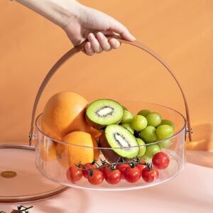 Clear Divided Serving Tray with Lid & Handle, Portable Round Plastic Veggie Tray, Platter Food Storage Container Box for Candy, Appetizer, Snack, Dried Fruit, Nuts, Vegetable, Party