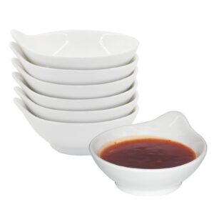 belinlen 3 ounce 6 pack porcelain soy sauce dish ceramic dip bowls set porcelain dip mini bowls soy sauce dish/bowls with handles - good for tomato sauce, soy, bbq and other party dinner (white)