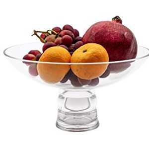 Huang Acrylic Clear Large Round Fruit Bowl with Multifunctional Removable Pedestal | Decorative Kitchen Table or Countertop Centerpiece Stand | 10.5 x 10.5 x 5.5 inches