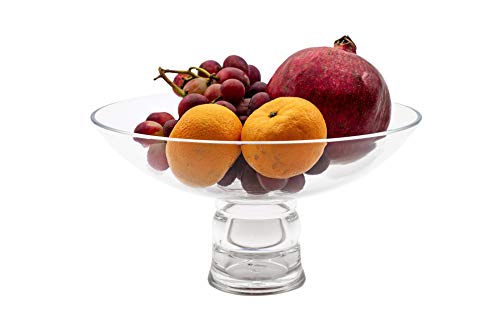 Huang Acrylic Clear Large Round Fruit Bowl with Multifunctional Removable Pedestal | Decorative Kitchen Table or Countertop Centerpiece Stand | 10.5 x 10.5 x 5.5 inches