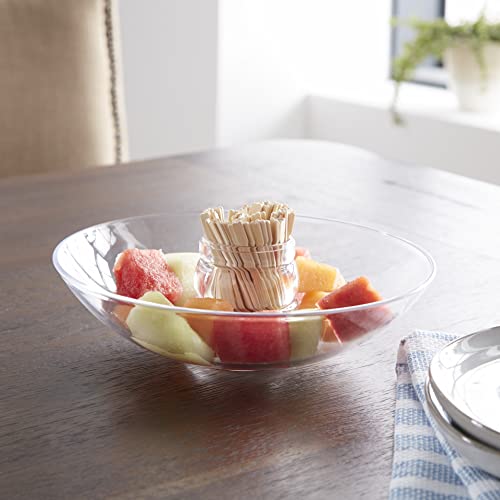 Huang Acrylic Clear Large Round Fruit Bowl with Multifunctional Removable Pedestal | Decorative Kitchen Table or Countertop Centerpiece Stand | 10.5 x 10.5 x 5.5 inches