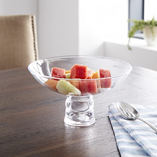 Huang Acrylic Clear Large Round Fruit Bowl with Multifunctional Removable Pedestal | Decorative Kitchen Table or Countertop Centerpiece Stand | 10.5 x 10.5 x 5.5 inches