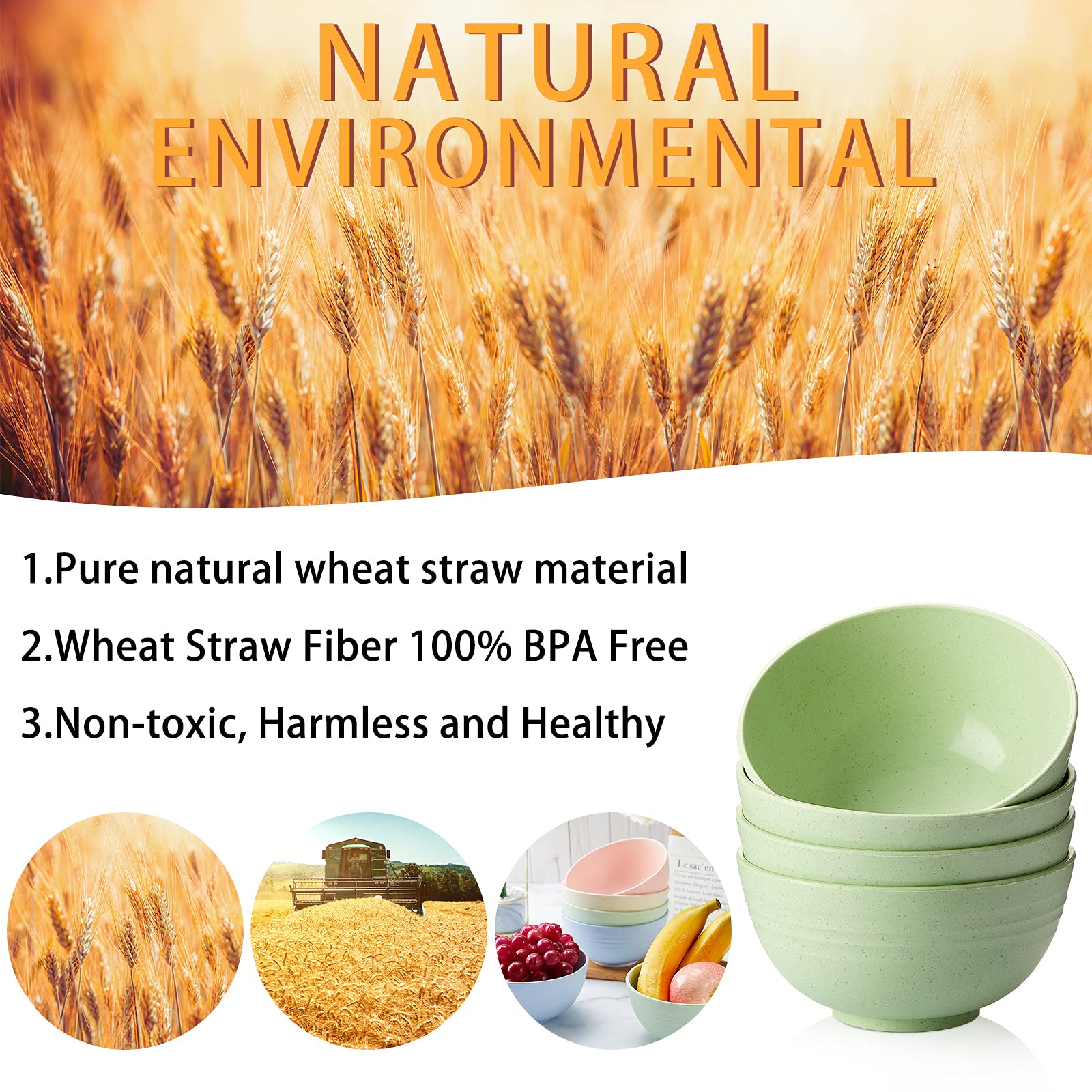 16 Pieces Unbreakable Cereal Bowls 24 Oz Wheat Straw Fiber Bowls Lightweight Cereal Bowls Set Dishwasher and Microwave Safe for Noodle Rice Soup Snack Condiment Side Dishes Ice Cream, 4 Colors