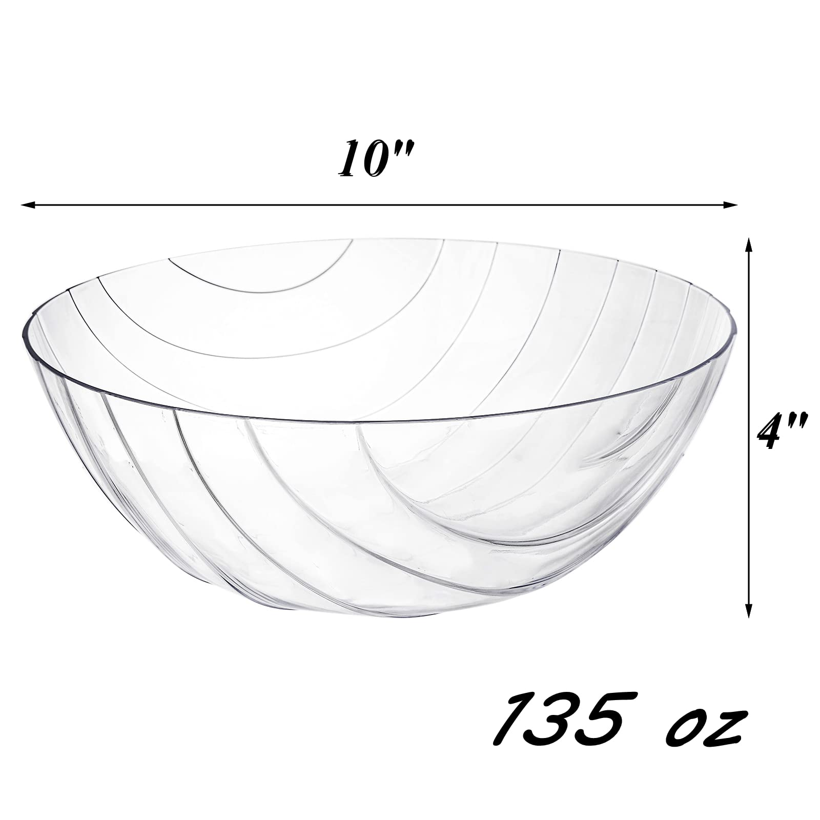 Lyellfe 4 Pack Large Salad Bowls, 135 OZ Plastic Salad Bowls, Mixing and Serving Bowls, Chip Bowls for Party, Round 10 Inch Serving Bowls for Cereal, Salad, Soup and Popcorn