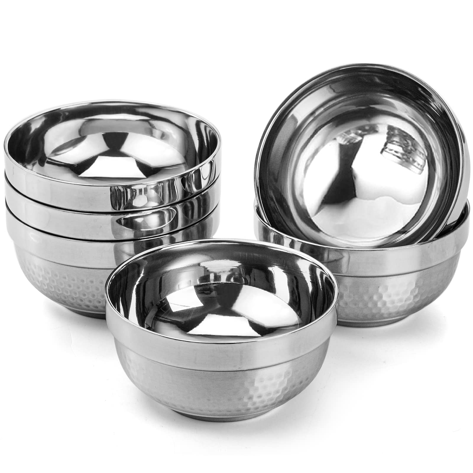 ZENFUN 6 Pack 304(18/8) Stainless Steel Bowls, 17 Oz Double-walled Insulated Bowls, Deep Round Soup Bowls Metal Snack Bowls, Anti-slip Bowls for Rice, Fruit, Ice cream, Food-grade Material