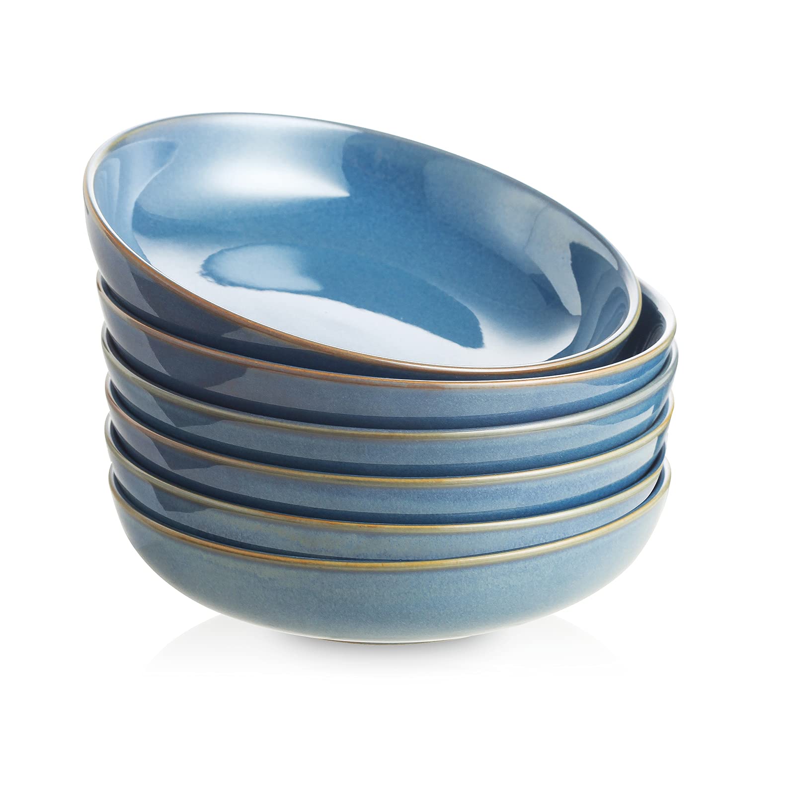 Selamica Ceramic 8 inch Pasta Bowls, 26 Ounce Large Serving Bowl Porcelain Salad Bowls, Dishwasher Microwave Safe, Set of 6(Ceylon Blue)