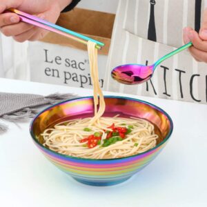 Buy THINGS！ Ramen Noodle Soup Bowl,2 Sets Double Layer 18/8 Stainless Steel Bowl(7.09 inch), with Matching Spoon and Chopsticks （Rainbow）