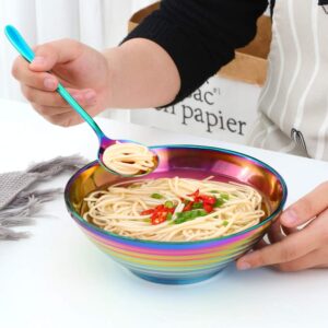 Buy THINGS！ Ramen Noodle Soup Bowl,2 Sets Double Layer 18/8 Stainless Steel Bowl(7.09 inch), with Matching Spoon and Chopsticks （Rainbow）