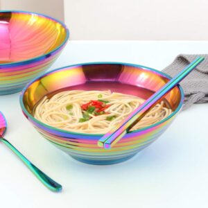 Buy THINGS！ Ramen Noodle Soup Bowl,2 Sets Double Layer 18/8 Stainless Steel Bowl(7.09 inch), with Matching Spoon and Chopsticks （Rainbow）