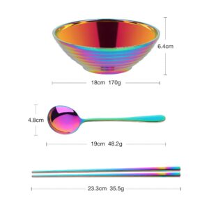 Buy THINGS！ Ramen Noodle Soup Bowl,2 Sets Double Layer 18/8 Stainless Steel Bowl(7.09 inch), with Matching Spoon and Chopsticks （Rainbow）