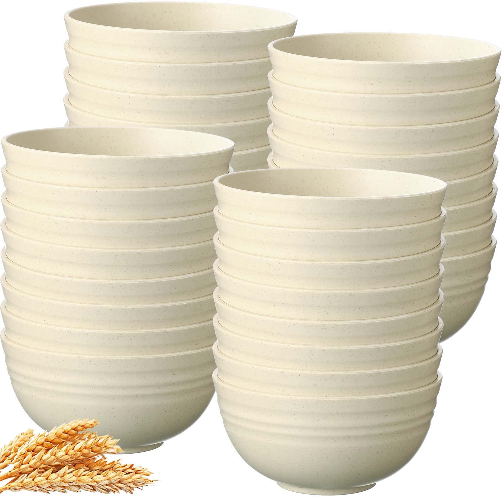 Eccliy 24 Pcs Unbreakable Cereal Bowls 24oz Reusable Bowls for Kitchen Wheat Straw Fiber Soup Bowls Lightweight Plastic Bowls, Microwave and Dishwasher Safe, for Ramen Salad (White)