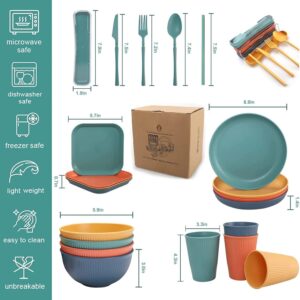 Wheat Straw Dinnerware Sets (48Pcs) Reusable Dishware Sets with Plates, Cups, Knives, Forks and Spoons,Lightweight Camping Dishes,Dishwasher Microwave Safe,for Camping Kitchen Picnic College Dorm