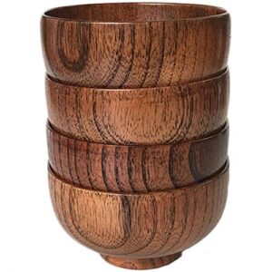 cospring handmade wood bowl, mug, for rice, soup, dip, coffee, tea, decoration (4pcs jujube bowls, m: 4.5'' dia x 2.6'' high)