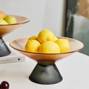 CESTATIVO Fruit Bowl for Kitchen Counter, Glass Fruit Basket, Pedestal Fruit Bowl, Decorative Bowl for Table Countertop, Dinning Room, Living Room Decor, Orange