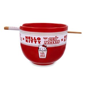 sanrio hello kitty x nissin cup noodles red ceramic ramen bowl and chopstick set