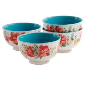 the pioneer woman vintage floral 6" footed bowl set, set of 4