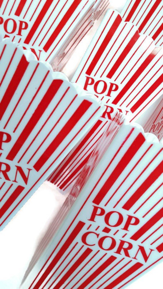 Popcorn Containers, Plastic Red & White Classic Movie Popcorn Containers, by Playscene (4, Red & White)