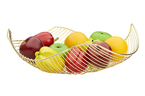 Vistella Fruit Bowl Basket in Shiny Gold - 6 Colors Available - Stainless Steel Wire Design with Modern Styling - Decorative Countertop Centerpiece