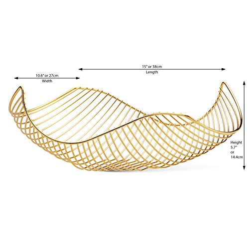 Vistella Fruit Bowl Basket in Shiny Gold - 6 Colors Available - Stainless Steel Wire Design with Modern Styling - Decorative Countertop Centerpiece