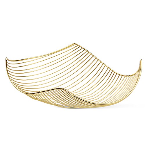 Vistella Fruit Bowl Basket in Shiny Gold - 6 Colors Available - Stainless Steel Wire Design with Modern Styling - Decorative Countertop Centerpiece