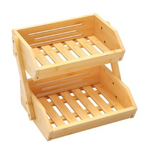 nutuni fruit basket for kitchen, 2 tier fruit basket, bamboo fruit basket, produce storage, fruit holder, fruit and vegetable storage for potato, onion, bread and snack - natural (self-assembly)