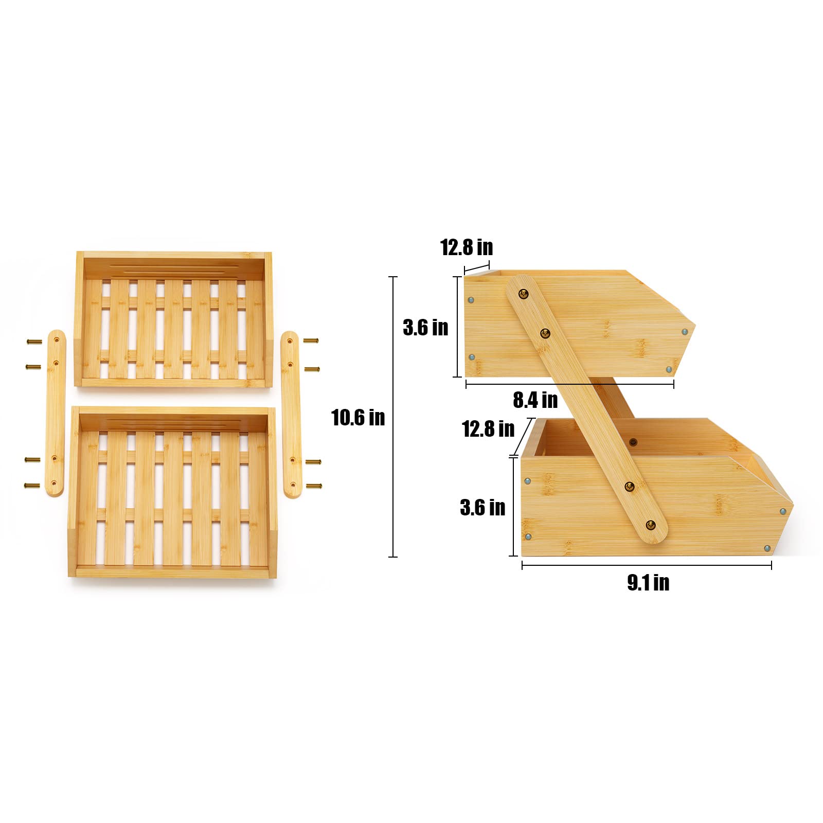 NUTUNI Fruit Basket for Kitchen, 2 Tier Fruit Basket, Bamboo Fruit Basket, Produce Storage, Fruit Holder, Fruit and Vegetable Storage for Potato, Onion, Bread and Snack - Natural (Self-assembly)