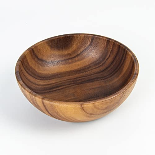 Acacia Wooden Salad Bowl Set Diameter 20.7 cm Wood Bowl with Wooden Spoon Individual Serving Bowl for Snacks, Salad, Soup Handmade Hardwood Wooden Bowl for Food Safe Kitchen Accessories