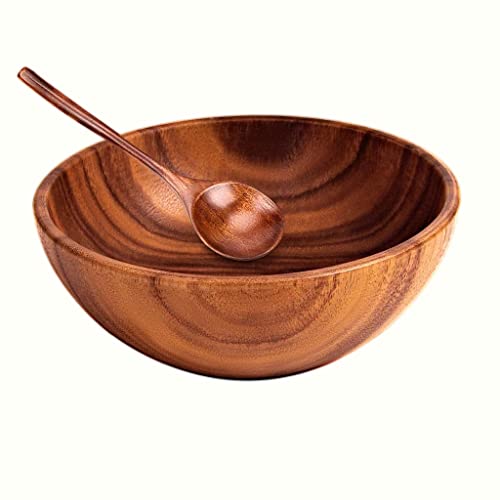 Acacia Wooden Salad Bowl Set Diameter 20.7 cm Wood Bowl with Wooden Spoon Individual Serving Bowl for Snacks, Salad, Soup Handmade Hardwood Wooden Bowl for Food Safe Kitchen Accessories