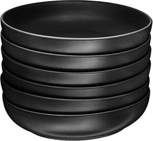 bruntmor ceramic bowls, for salad, soup, pasta bowl set of 6 serving plates. 24 oz porcelain baking skillet with handles. safe for oven, microwave, dishwasher. serving christmas dish. matte black