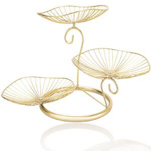 fruit basket for kitchen counter, 3 tier fruit basket gold, 3 tier fruit bowl modern decorative