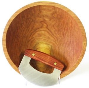 cherry wood chopping bowl set - 12 inch cherry bowl & mezzaluna (ulu) knife - holland bowl mill