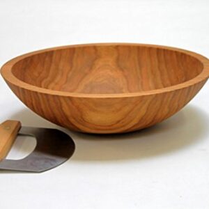 Cherry Wood Chopping Bowl Set - 12 Inch Cherry Bowl & Mezzaluna (Ulu) Knife - Holland Bowl Mill