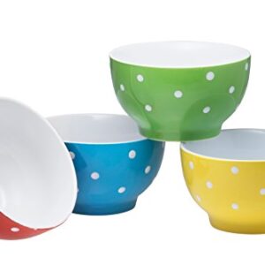 Bruntmore 20 Ounce polka Dot ceramic bowls, Dessert Bowls Set Of 4, 20 Oz Porcelain Dip Ice Cream Bowls, Serving Bowls,Microwave,Pasta Bowls Best for Christmas Gift