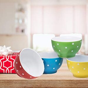 Bruntmore 20 Ounce polka Dot ceramic bowls, Dessert Bowls Set Of 4, 20 Oz Porcelain Dip Ice Cream Bowls, Serving Bowls,Microwave,Pasta Bowls Best for Christmas Gift