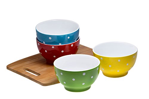 Bruntmore 20 Ounce polka Dot ceramic bowls, Dessert Bowls Set Of 4, 20 Oz Porcelain Dip Ice Cream Bowls, Serving Bowls,Microwave,Pasta Bowls Best for Christmas Gift