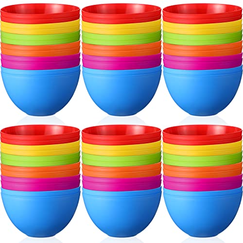 Rtteri 48 Pcs Plastic Bowls 24 oz Cereal Bowls Snack Bowls Colorful Kids Bowls Reusable Microwave Dishwasher Safe Bowls for Dessert Soup Snack Fruit Salad, 6 Colors