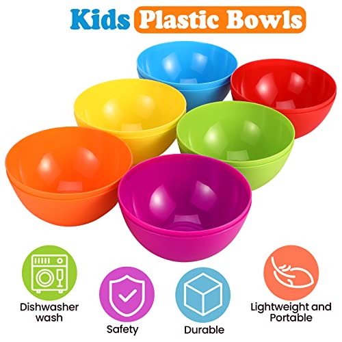 Rtteri 48 Pcs Plastic Bowls 24 oz Cereal Bowls Snack Bowls Colorful Kids Bowls Reusable Microwave Dishwasher Safe Bowls for Dessert Soup Snack Fruit Salad, 6 Colors