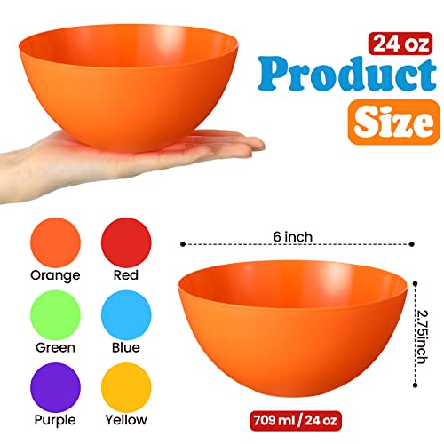 Rtteri 48 Pcs Plastic Bowls 24 oz Cereal Bowls Snack Bowls Colorful Kids Bowls Reusable Microwave Dishwasher Safe Bowls for Dessert Soup Snack Fruit Salad, 6 Colors