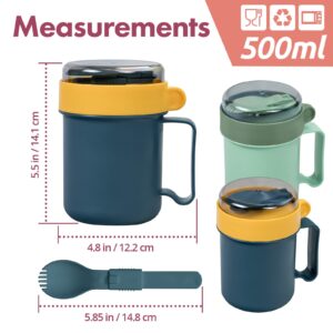 Chiir Microwave Soup Mugs with Lids, 2-Pack Microwave Safe Mug for Ramen Noodles, Soup, Beverages, 17.63 Ounces, Green, 2-Tone Yellow, Navy