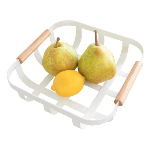 YAMAZAKI Home Tosca Fruit Basket - Kitchen Decorative Metal Holder Bowl - Steel + Wood, White