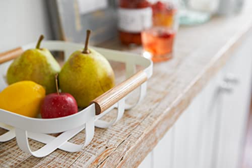 YAMAZAKI Home Tosca Fruit Basket - Kitchen Decorative Metal Holder Bowl - Steel + Wood, White