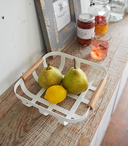 YAMAZAKI Home Tosca Fruit Basket - Kitchen Decorative Metal Holder Bowl - Steel + Wood, White