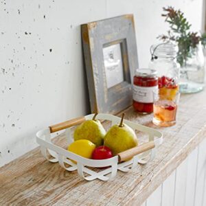 YAMAZAKI Home Tosca Fruit Basket - Kitchen Decorative Metal Holder Bowl - Steel + Wood, White