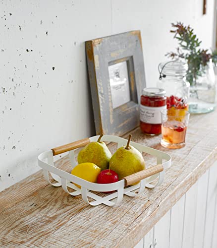 YAMAZAKI Home Tosca Fruit Basket - Kitchen Decorative Metal Holder Bowl - Steel + Wood, White