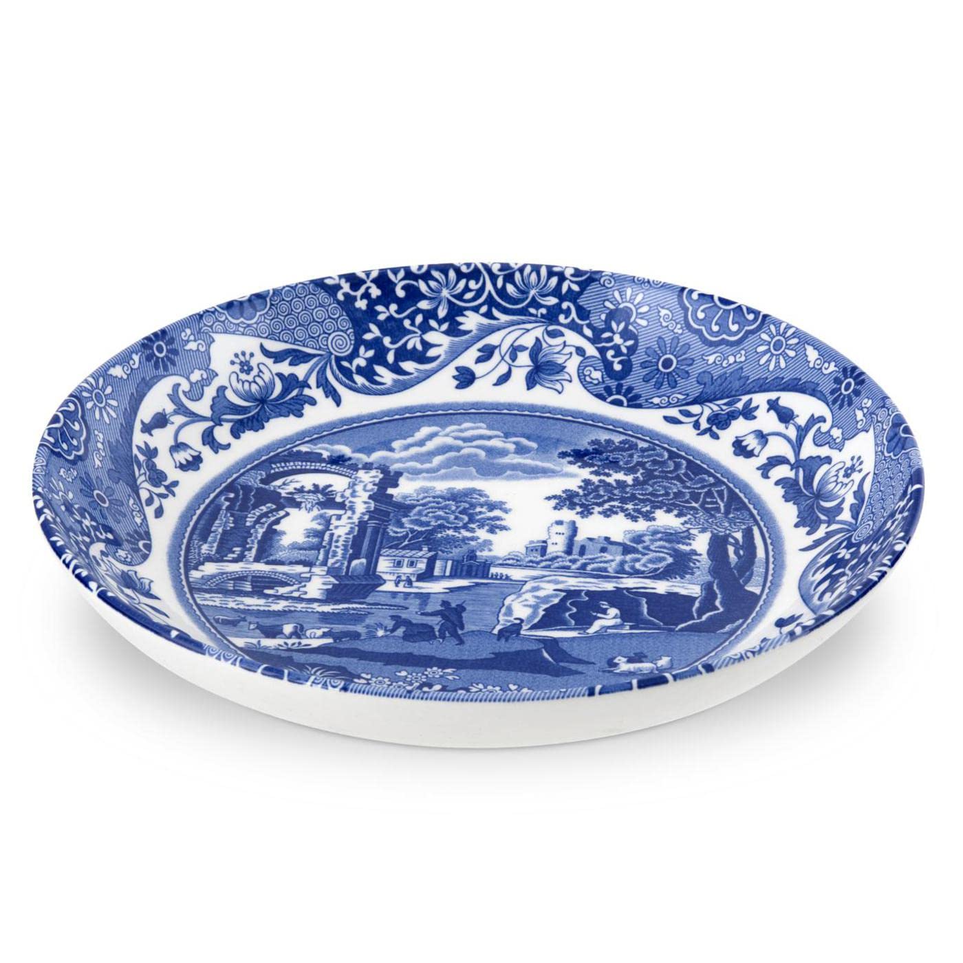 Spode Blue Italian Pasta Bowls | Set of 4 | 9-Inch | Salad, Pasta, and Soup Serving Bowls | Round, Wide, and Shallow Bowl | Microwave Safe Plate | Dishwasher Safe