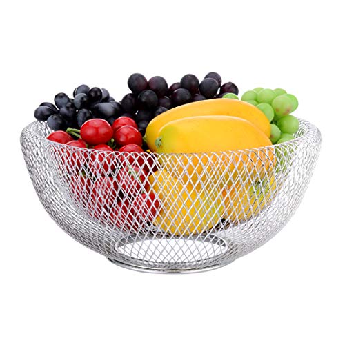 IBERG Mesh Fruit Basket Bread Basket Fruit Holder for Kitchen, Reception, Dining Table (BLACK SQUARE, 12 INCH)