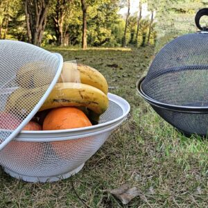 Mesh Wire Fruit Basket with Lid for Vegetables, Restaurant Kitchen Produce Containers Φ10.7" 2 Colors (White + Black) Total 2 Pack