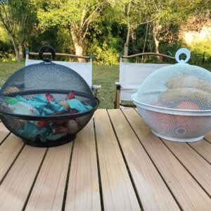 Mesh Wire Fruit Basket with Lid for Vegetables, Restaurant Kitchen Produce Containers Φ10.7" 2 Colors (White + Black) Total 2 Pack