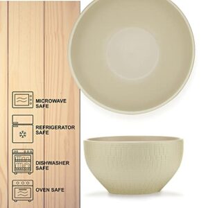 EZOWare 5.5-inch Stoneware Cereal Bowl Set, Set of 6 20oz Microwave Safe Classic Kitchen Dishes, Decorative Pattern Round Bowls For Rice, Soup, Salad, Dessert, Pasta and Noodle - Khaki